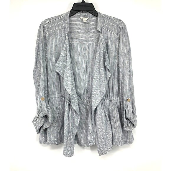 Cato | Jackets & Coats | Cato Jacket Gray Stripe Linen Blend Open Front ...